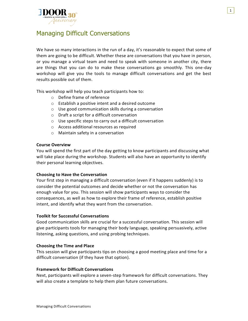 Managing Difficult Conversations | PDF | Conversation | Human Communication