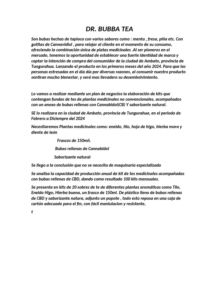 Bubba Tea con Cannabidiol en Ambato | PDF