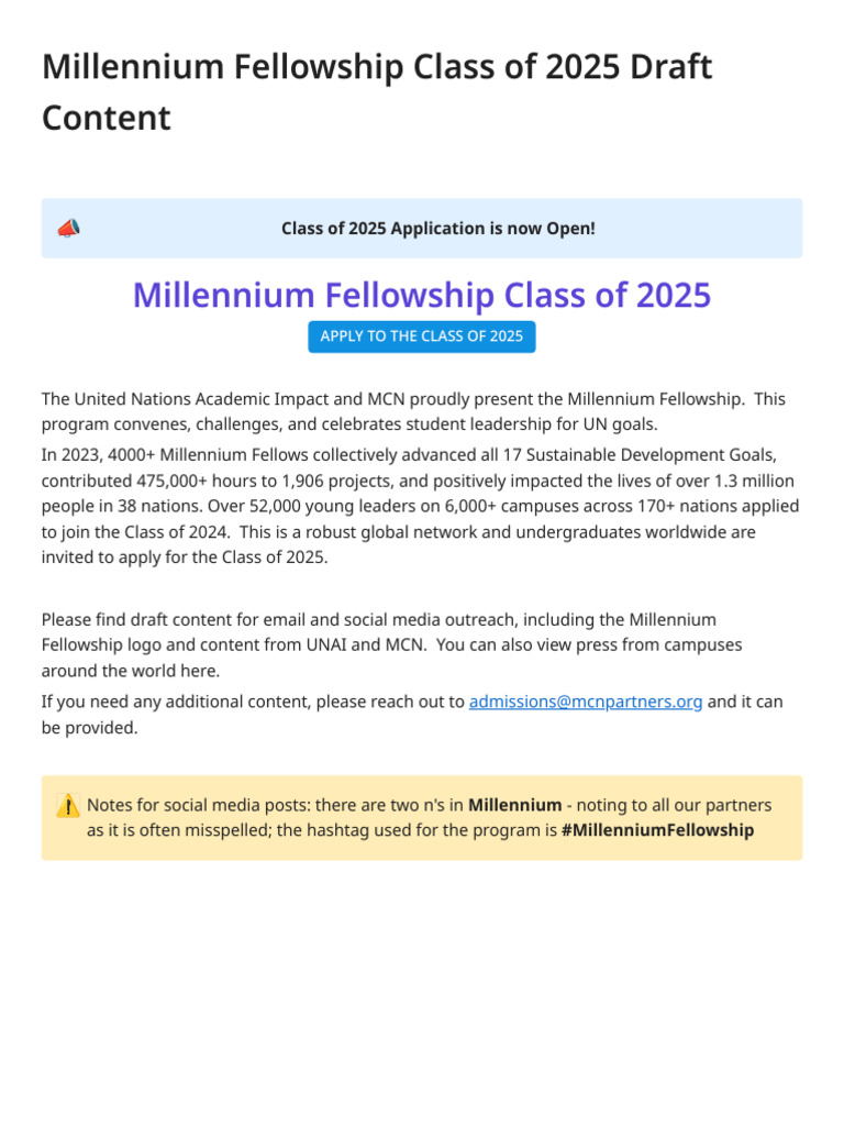 Millennium Fellowship Class of 2025 Draft Content-2025042207482683 | PDF