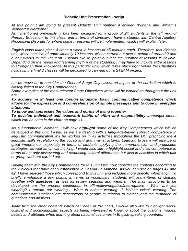 Didactic Unit Presentation Script | PDF | Learning | Communication