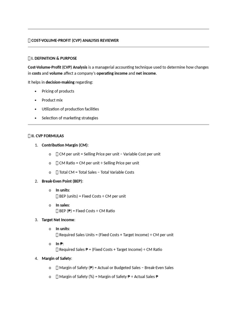 CVP Analysis: Key Concepts & Formulas | PDF | Business | Management ...