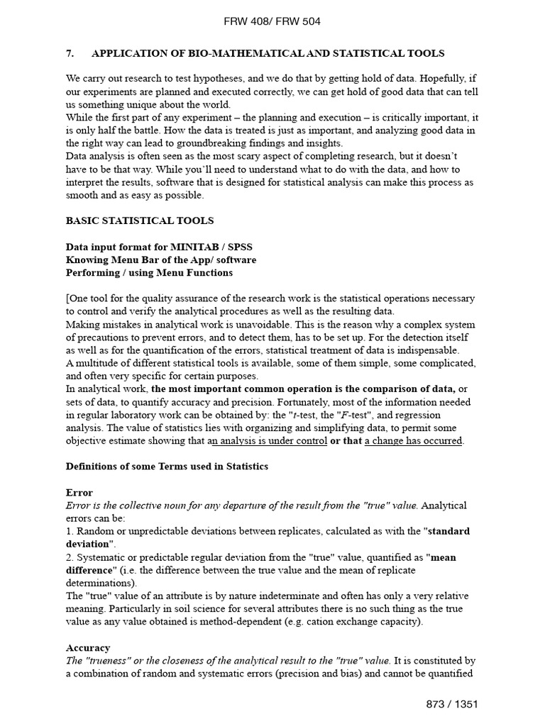 Statistical Tools For Data Analysis Pdf Errors And Residuals F Test