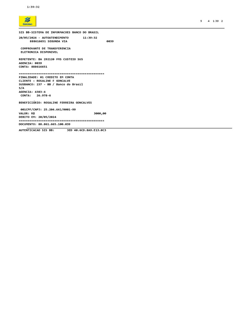 Comprovante de Pagamento BB | PDF