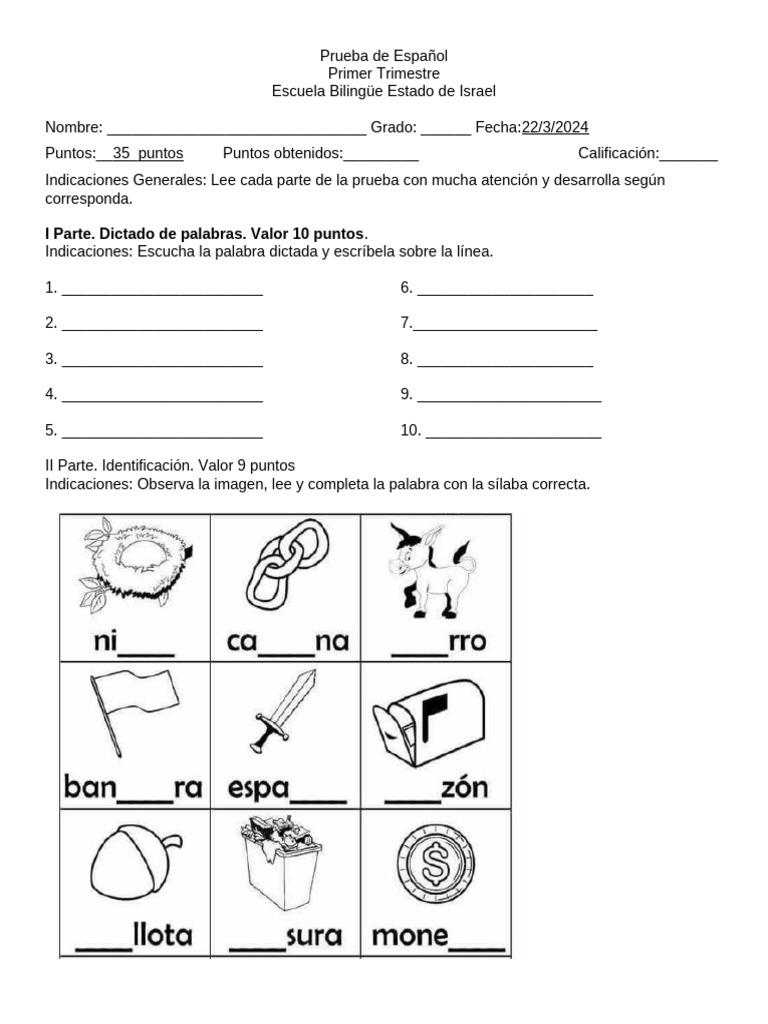 Prueba de Español 1 | PDF
