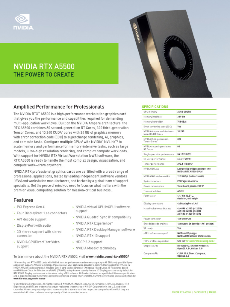 Nvidia RTX A5500 Datasheet | PDF | Graphics Processing Unit | Computing