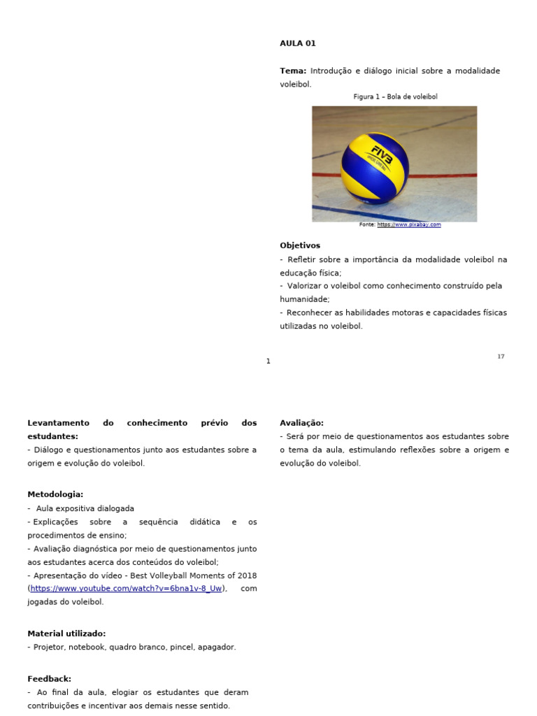PLANO DE AULA VOLEI | PDF | Voleibol