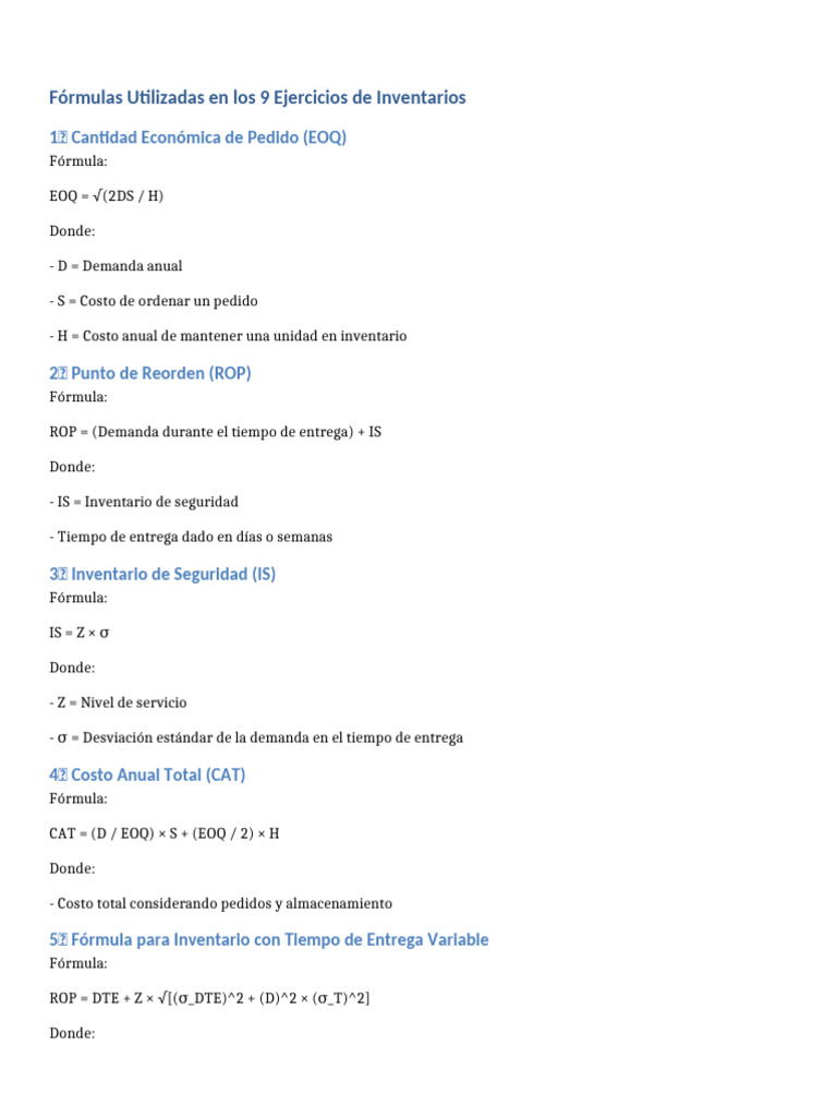 Formulas Completas Inventarios | PDF