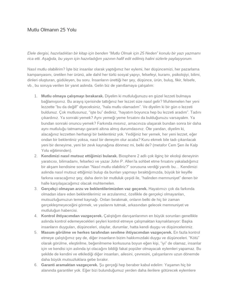 Mutluluğun 25 Yolu | PDF