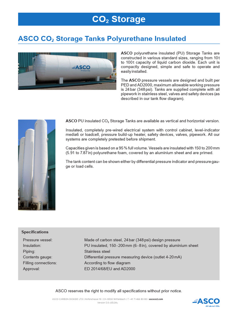 ASCO Polyurethane Insulated CO2 Storage Tanks | PDF | Valve | Carbon ...