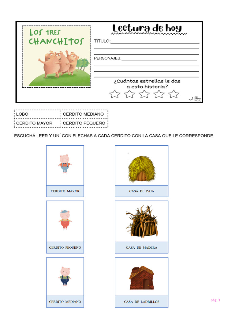 Actividades del cuento "Los tres cerditos" | PDF