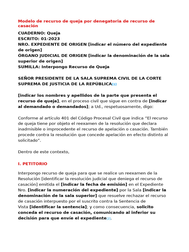 Modelo de Recurso de Queja | PDF | Apelación | Gobierno