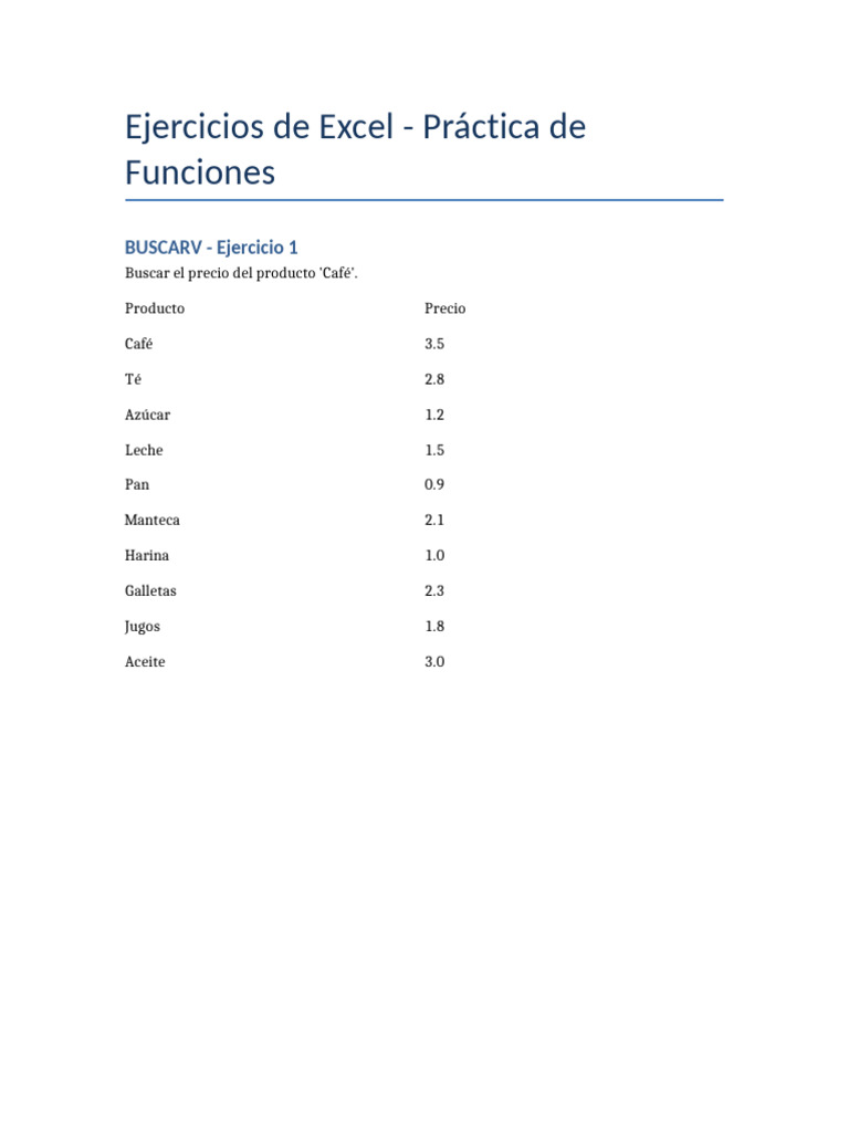 Ejercicios Excel | PDF