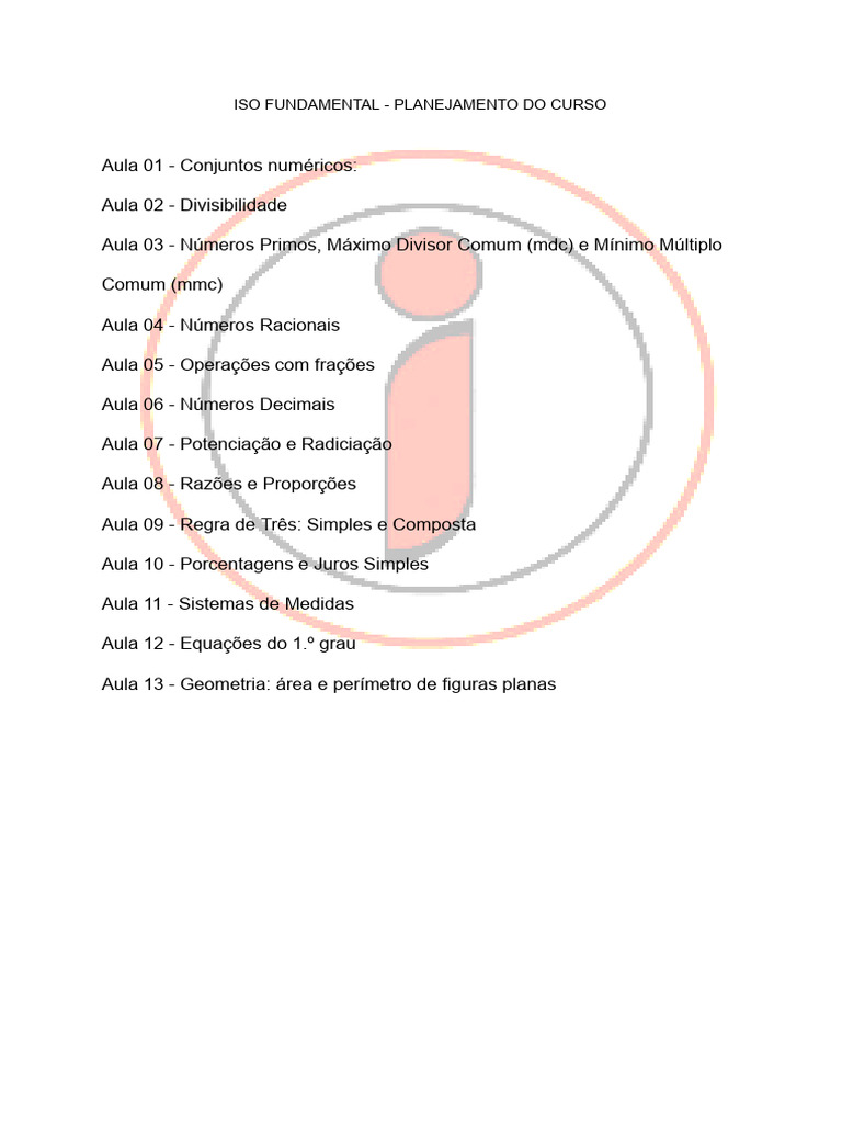 ISO FUNDAMENTAL - PLANEJAMENTO DO CURSO | PDF