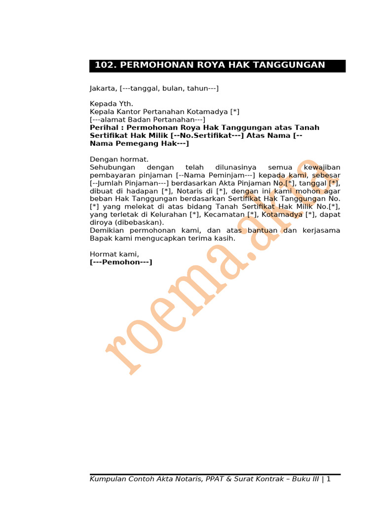102. Permohonan Roya Hak Tanggungan | PDF