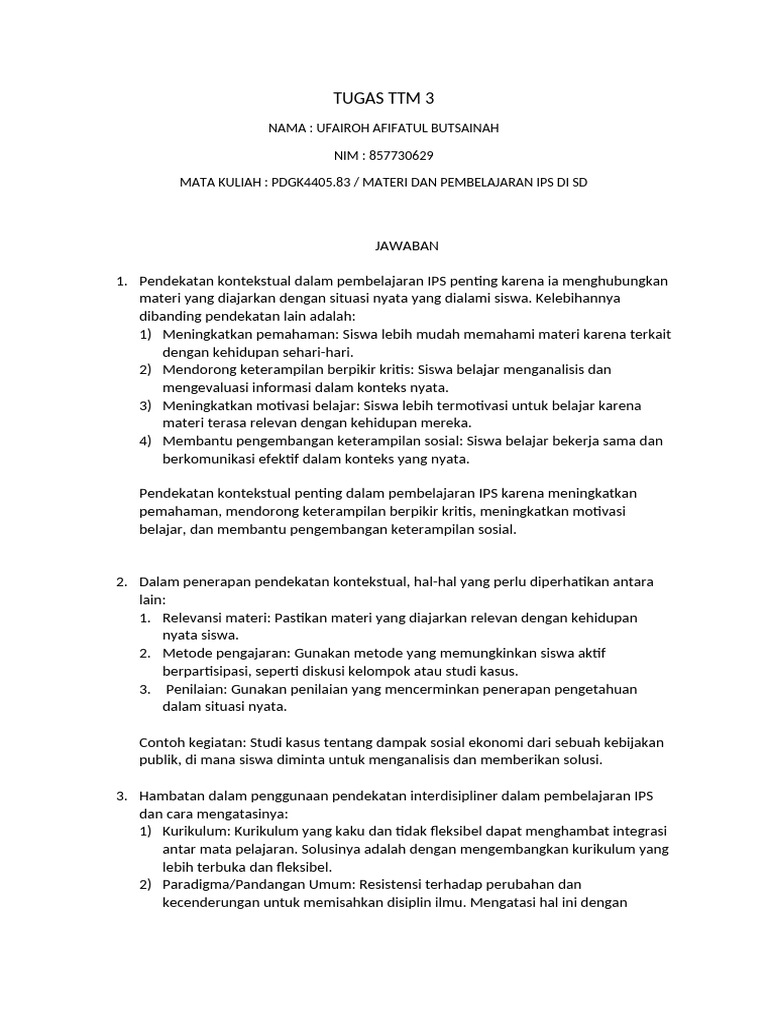 TUGAS TTM 3_MATERI DAN PEMBELAJARAN IPS DI SD | PDF