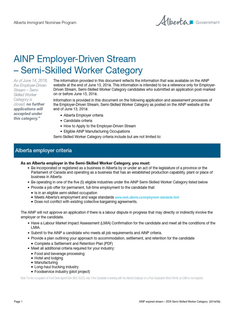 AINP Semi-Skilled Worker Criteria Guide | PDF | Driver's License