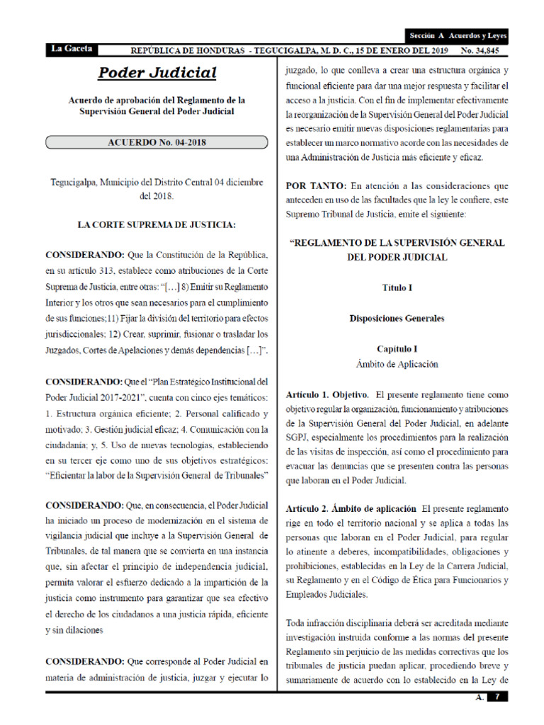 Reglamento de La Supervision General Del Poder Judicial | PDF