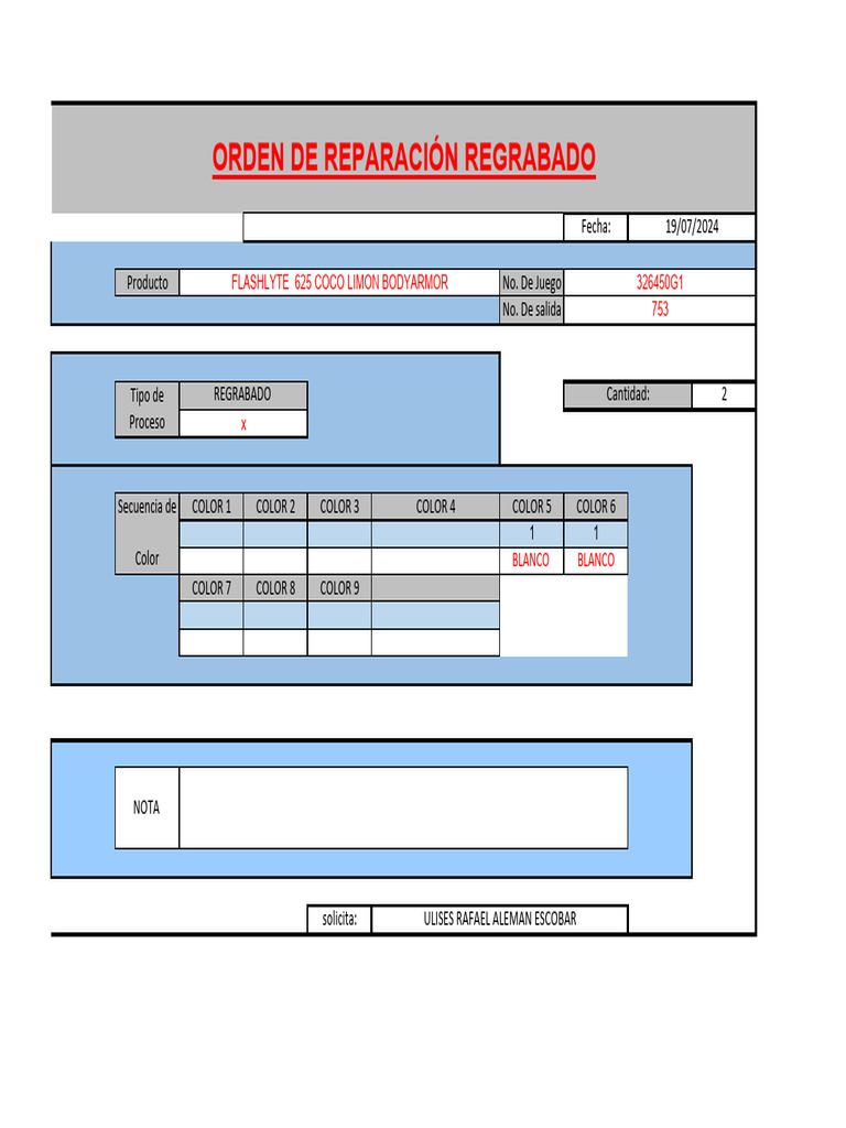 Orden de Reparacion Flashlyte Coco, Uva | PDF
