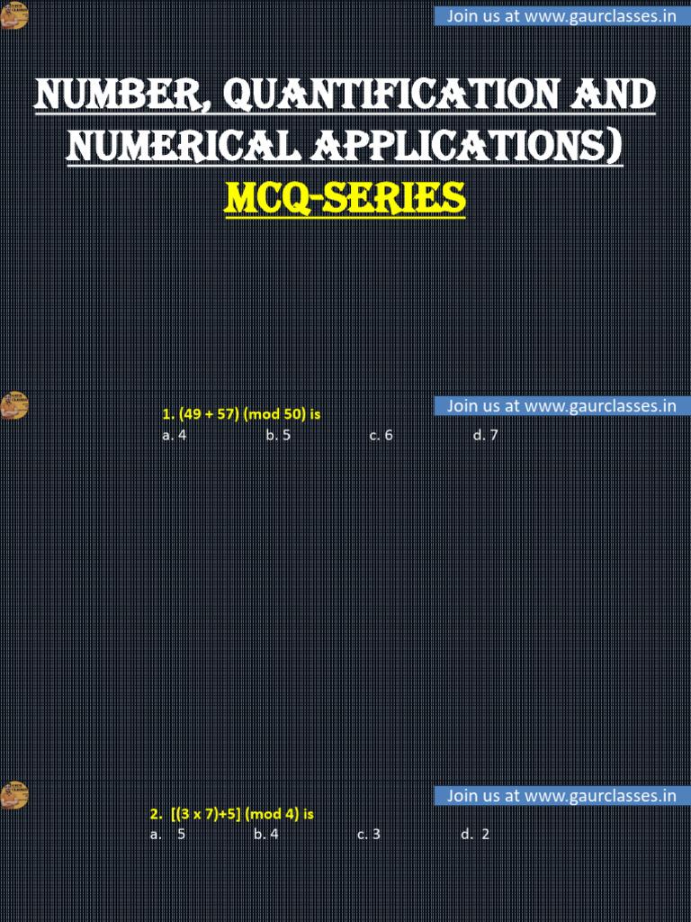 CH 1 & 2 Numbers Quantification MCQ | PDF | Speed | Length