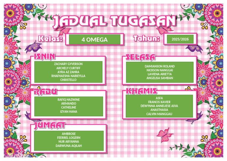 Jadual Tugas Kelas 4omga | PDF