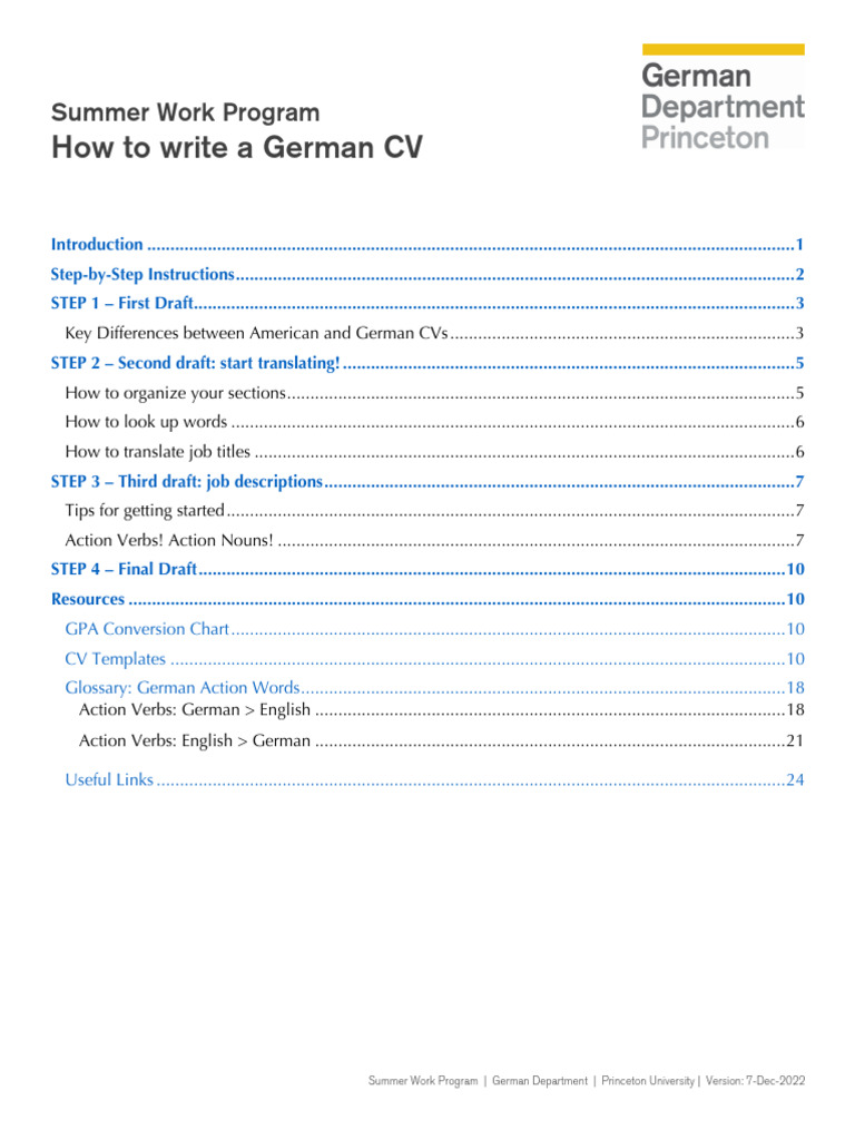 How To Write A German CV (v.8.12.2022.1) | PDF | Résumé | Subject (Grammar)