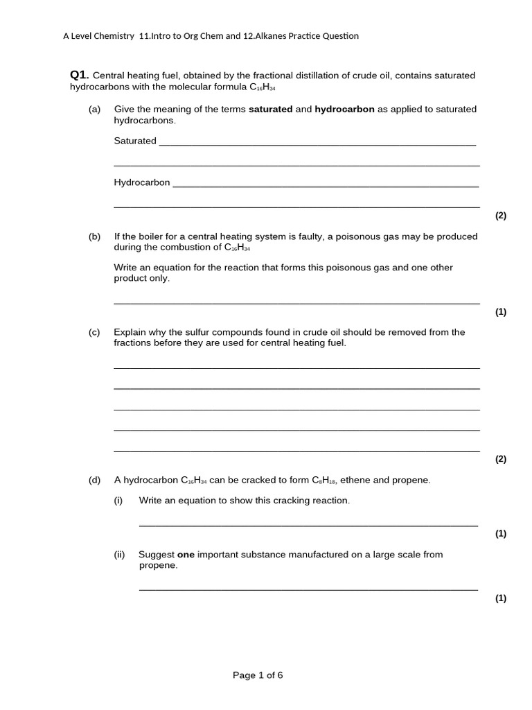 11. and 12. Practice Questions HW (1) | PDF | Isomer | Hydrocarbons