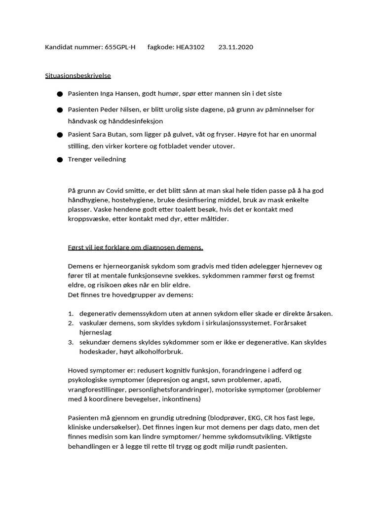 Eksamen 2020 Helsefag | PDF