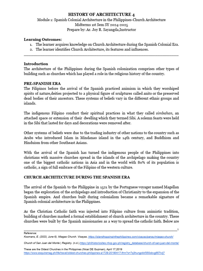 MIDTERM - HOA 4 - Module 1 - PHILIPPINE CHURCH ARCHITECTURE IN SPANISH ...
