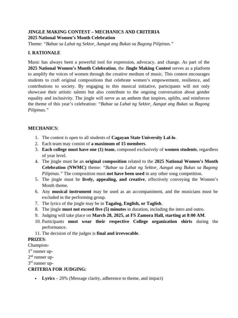 JINGLE and Vlogging Womens Month CONTEST | PDF | Editing | Human ...