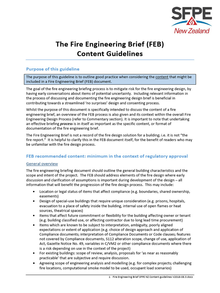 Fire Engineering Brief SFPE NZ Content Guidelines V2018-08.3 | PDF ...