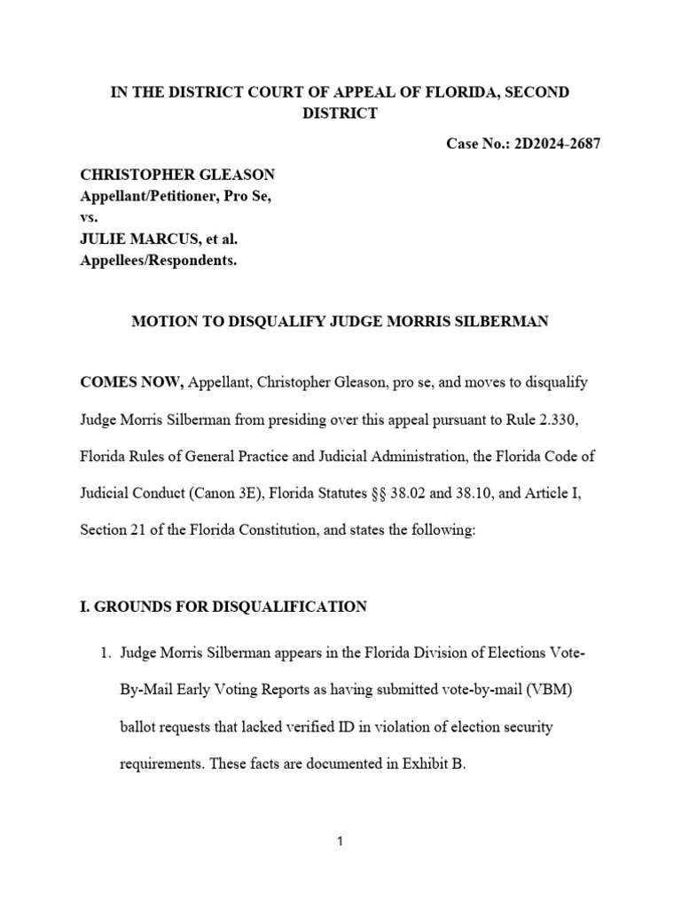 Miscellaneous Motion - Motion To Disqualify Judge Morris Silberman ...