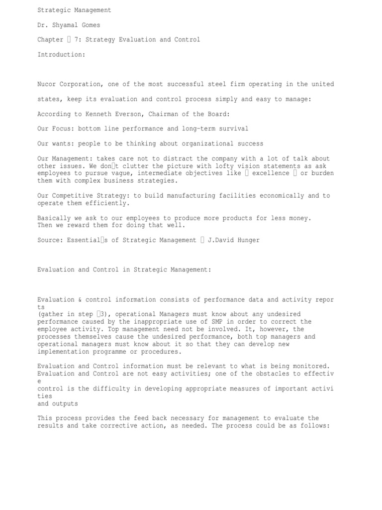 Strategy Evaluation and Control Overview | PDF | Strategic Management ...