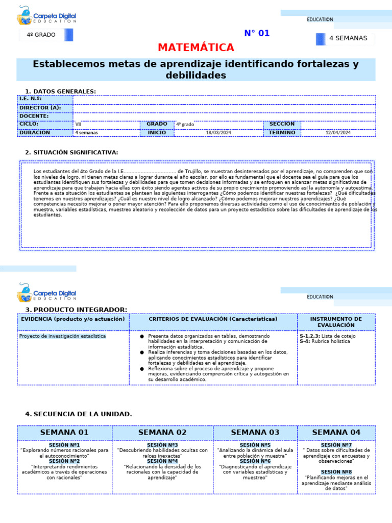 Unidad Didáctica #1 - Mate - 4to | PDF | Datos | Estadísticas