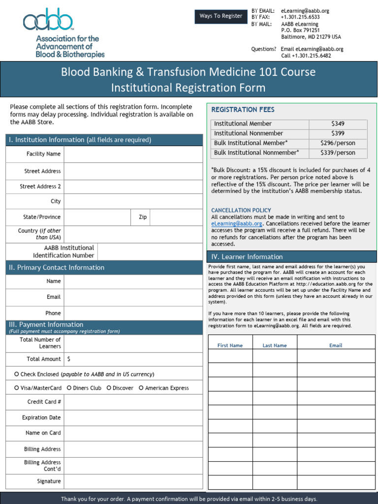 Blood Banking Course Registration Form | PDF | Payments | Visa Inc.