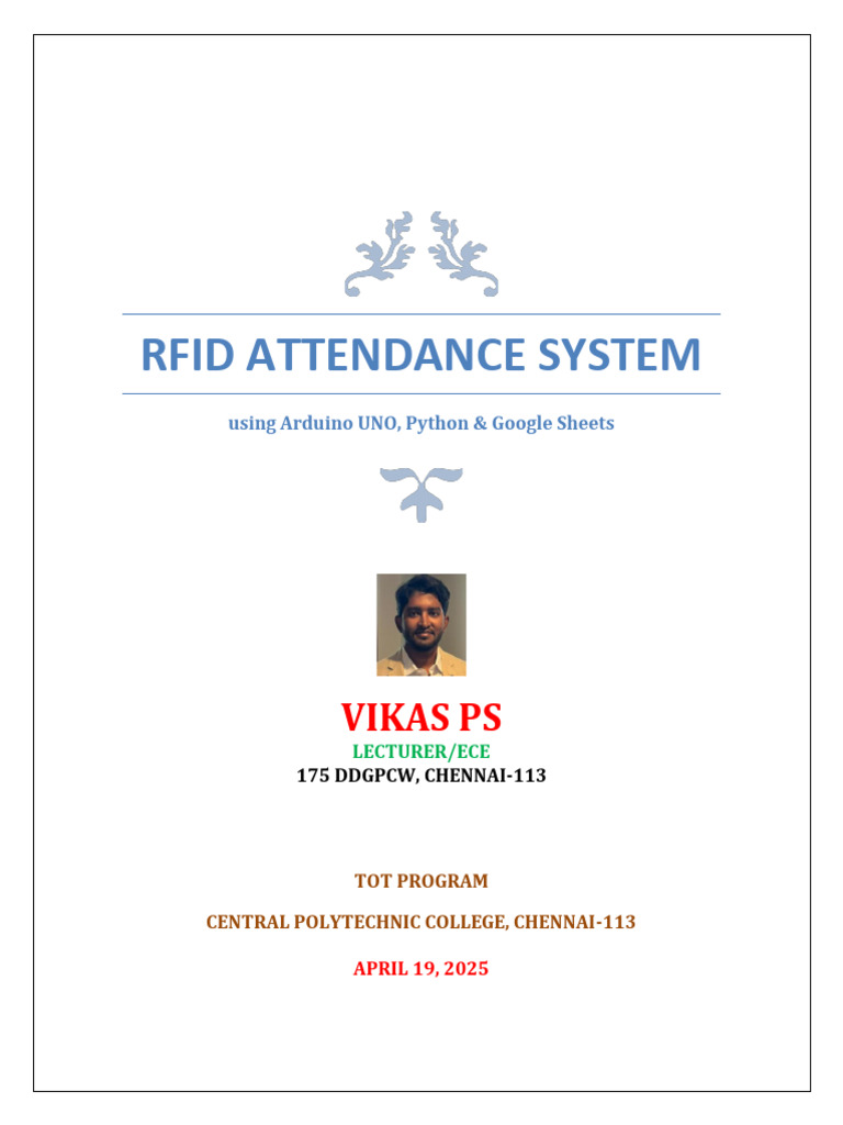 RFID Attendance Project Report | PDF | Radio Frequency Identification | Arduino