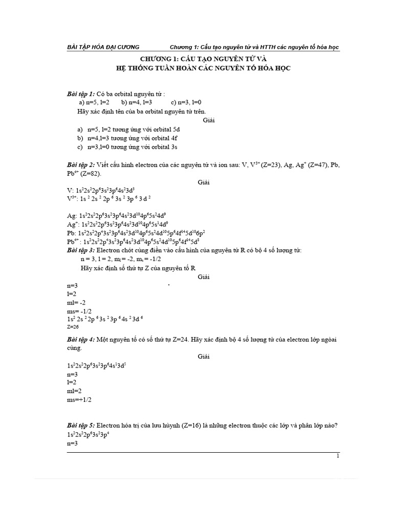 Bai Tap Hoa Dai Cuong Chuong 1 Cau Tao Nguyen Tu Va HTTH Cac Nguyen To 135709 | PDF