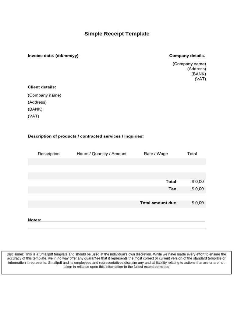 Invoices Receipts Standard-Receipts Simple-Receipt-Template | PDF