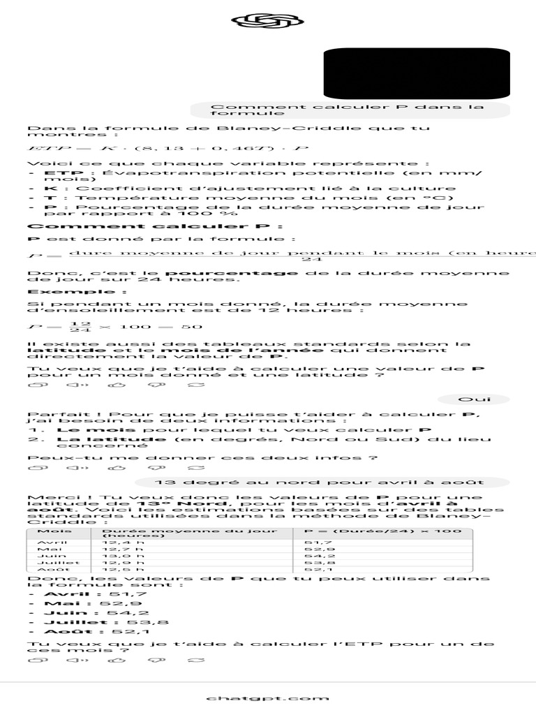 Calcul de P ETP | PDF