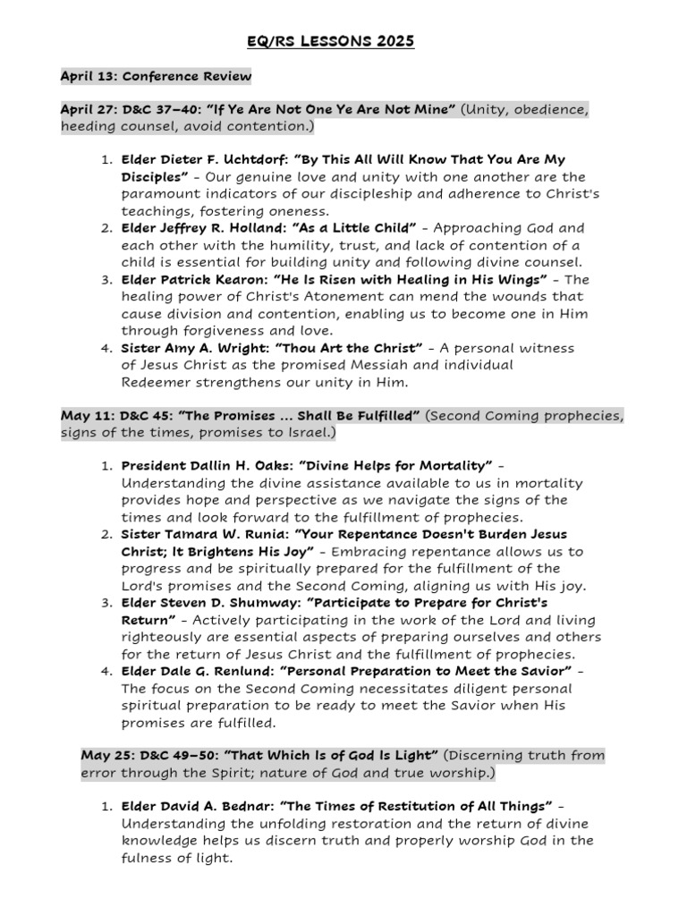 2025 EQ/RS Lessons Overview | PDF | Jesus | Disciple (Christianity)