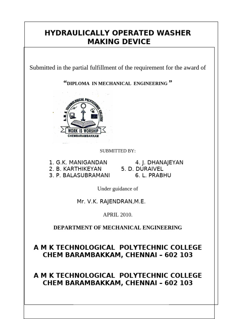 Hydraulic Washer Making Device - 7 | PDF | Pump | Hydraulics