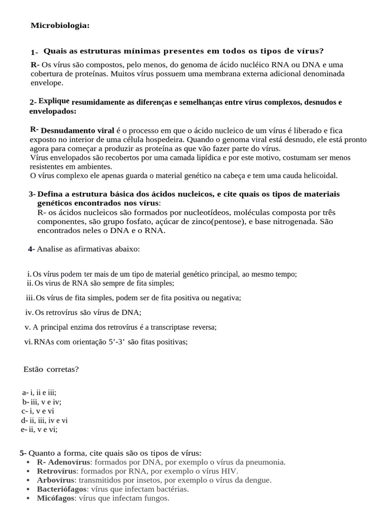 Atividade para Estudo - Microbiologia Oral | PDF | Vírus | Célula (Biologia)