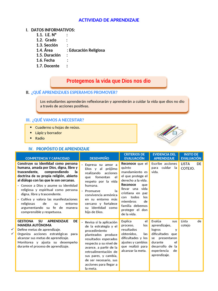 D2 A2 SESIÓN REL. Protegemos La Vida Que Dios Nos Dio | PDF ...