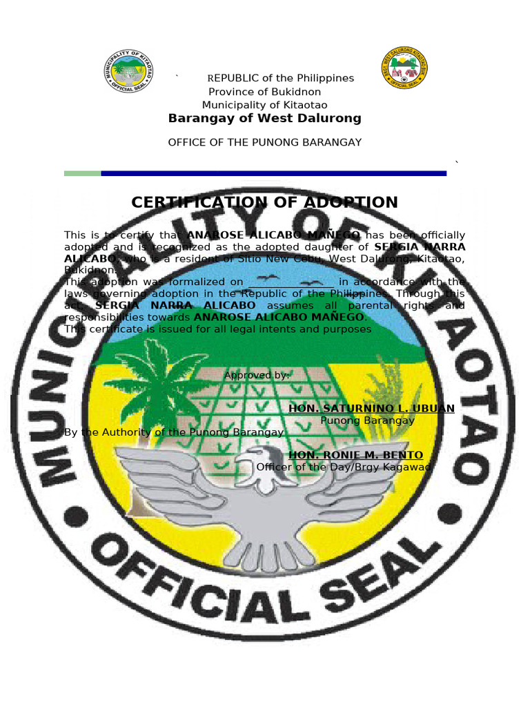 Adoption Certification | PDF