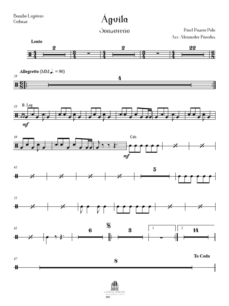 Águila - Bombo Legüero, Cabasa | PDF