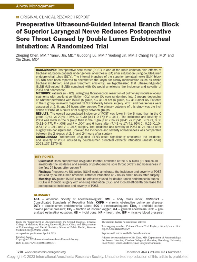 2023 Ultrasound Guided Block Sore Throat | PDF | Clinical Medicine | Medical Specialties