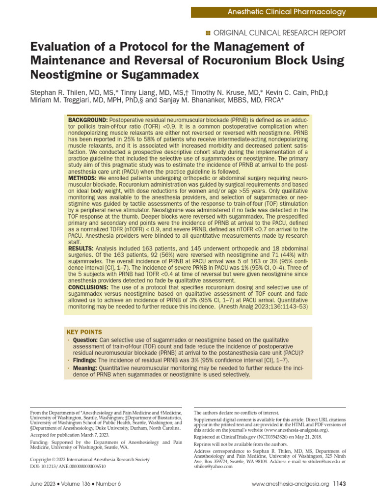 2023 Rocuronium Reversal Sugammadex Neostigmine | PDF | Anesthesia ...