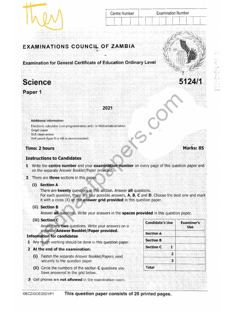 g12 Science p1 2021 Gce | PDF