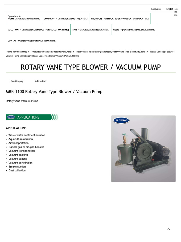 Blowtac Rotary Vane Blower Chart | PDF