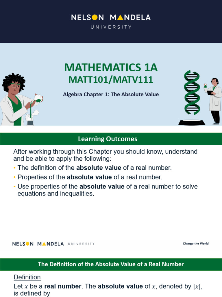 MATT101 - Algebra CH 1 - Absolute Value | PDF | Real Number | Algebra