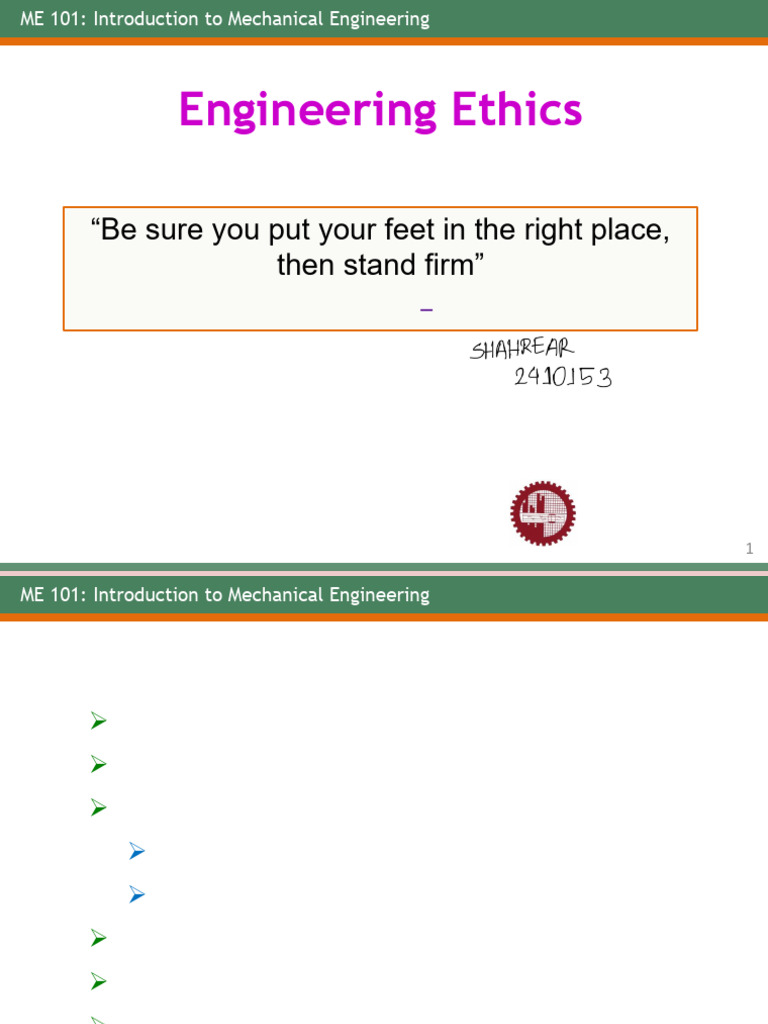 Lecture 1_Engineering Ethics_13 April 2025 | PDF | Engineering | Morality